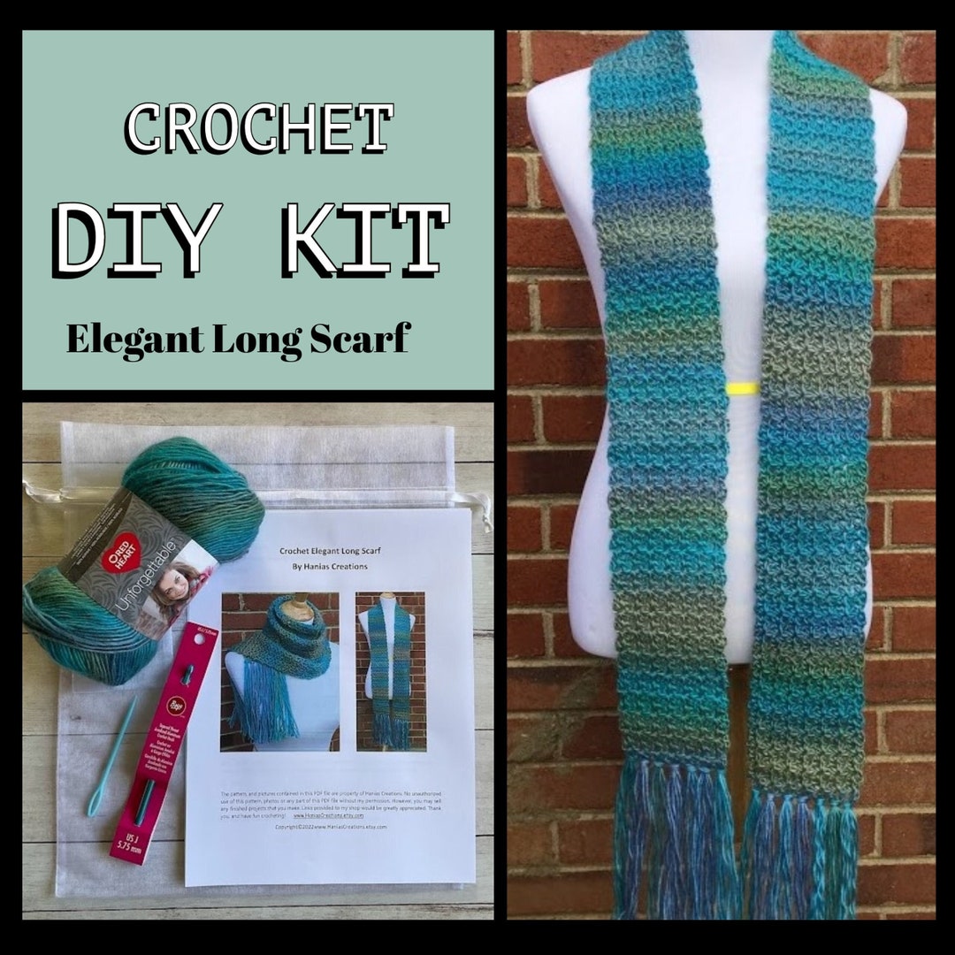 CROCHET DIY KIT Elegant Long Scarf Craft Kit Crochet Long Skinny Scarf ...