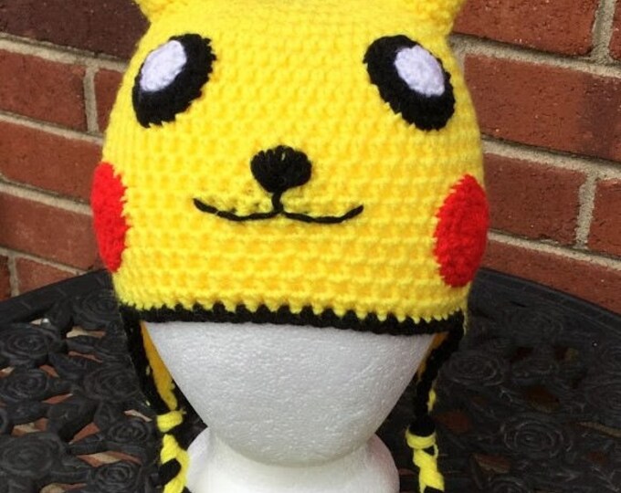 Pokemon Pikachu Inspired Crochet Hat, Pikachu Beanie Hat With Braids ...
