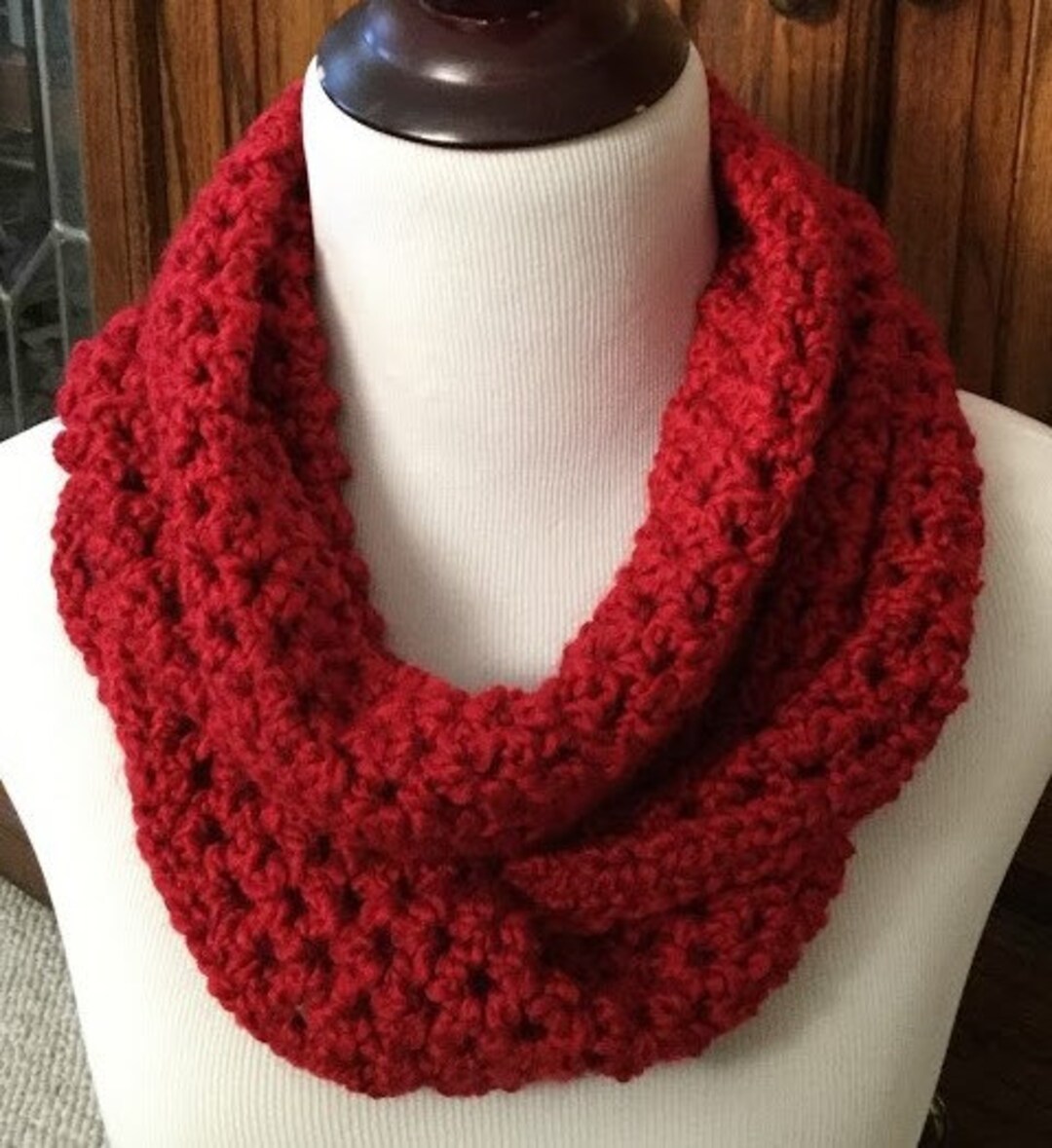 RED INFINITY SCARF Crochet Chunky Scarf Homespun Yarn Handmade Neck ...