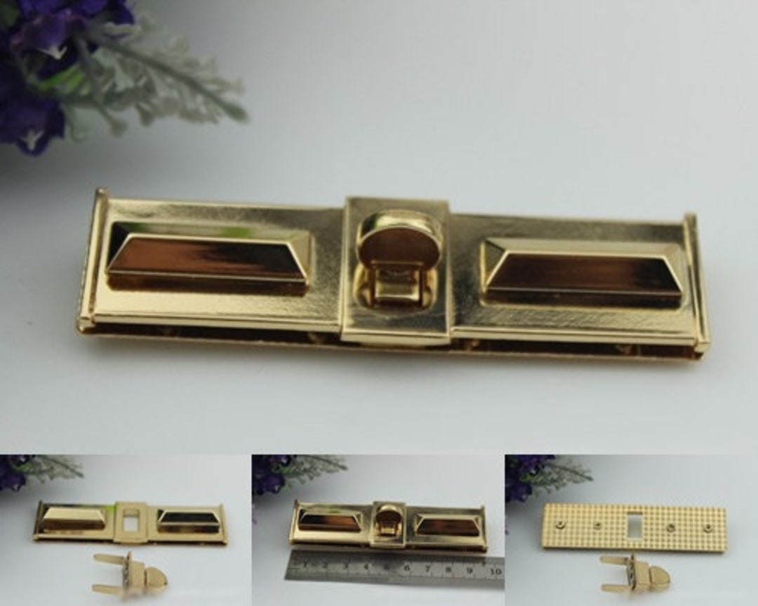 Rectangle Twist Turn Lock and Key Bag Hardware Gold Silver Gunmetal 1/ ...