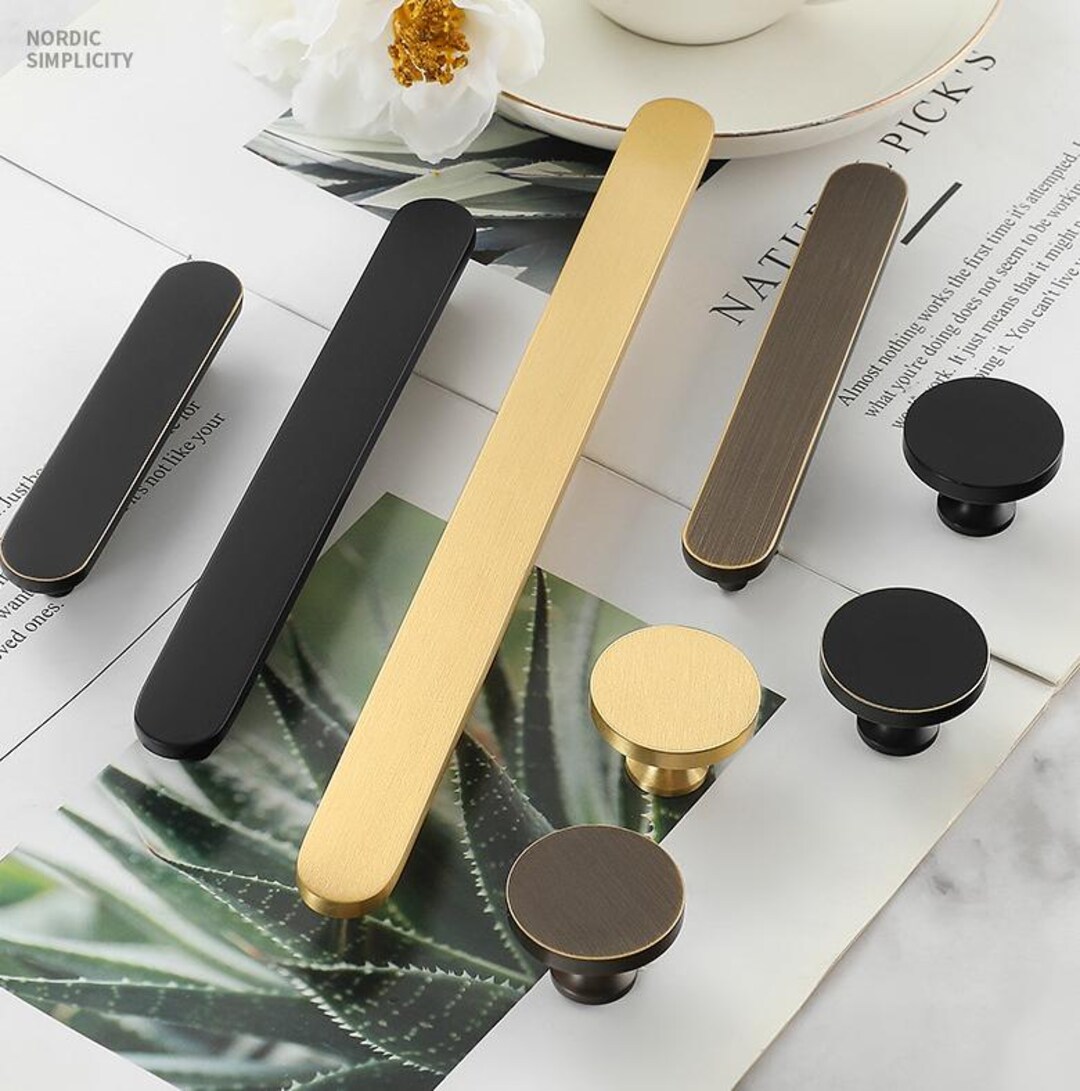 Minimalist Oval Drawer Pulls Handles Round Knobs Black Aged Solid Brass ...