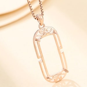 Vintage Rectangle Base Pendant Setting Fine Sterling Silver Rose Gold ...