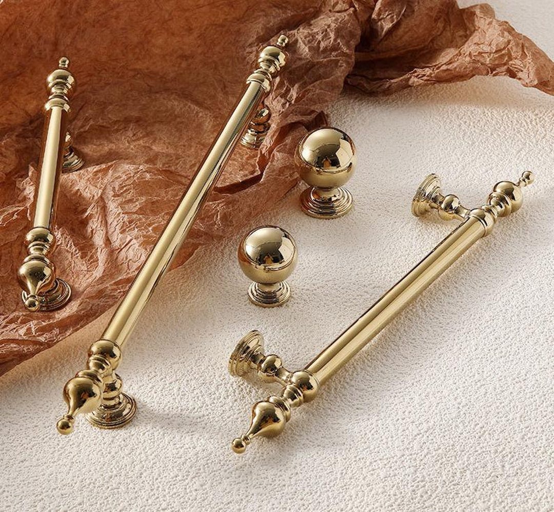Luxury Classic Bright Gold Solid Brass Cabinet Handles Polished Baroque ...