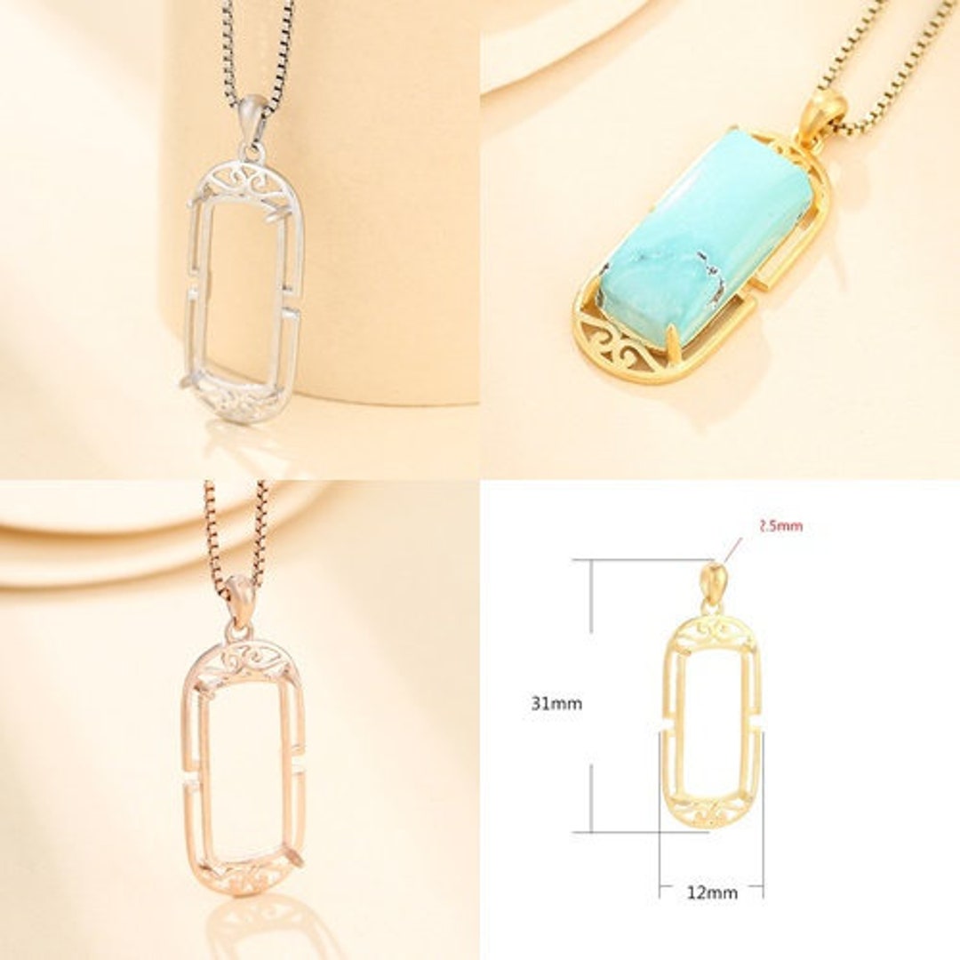 Vintage Rectangle Base Pendant Setting Fine Sterling Silver Rose Gold ...