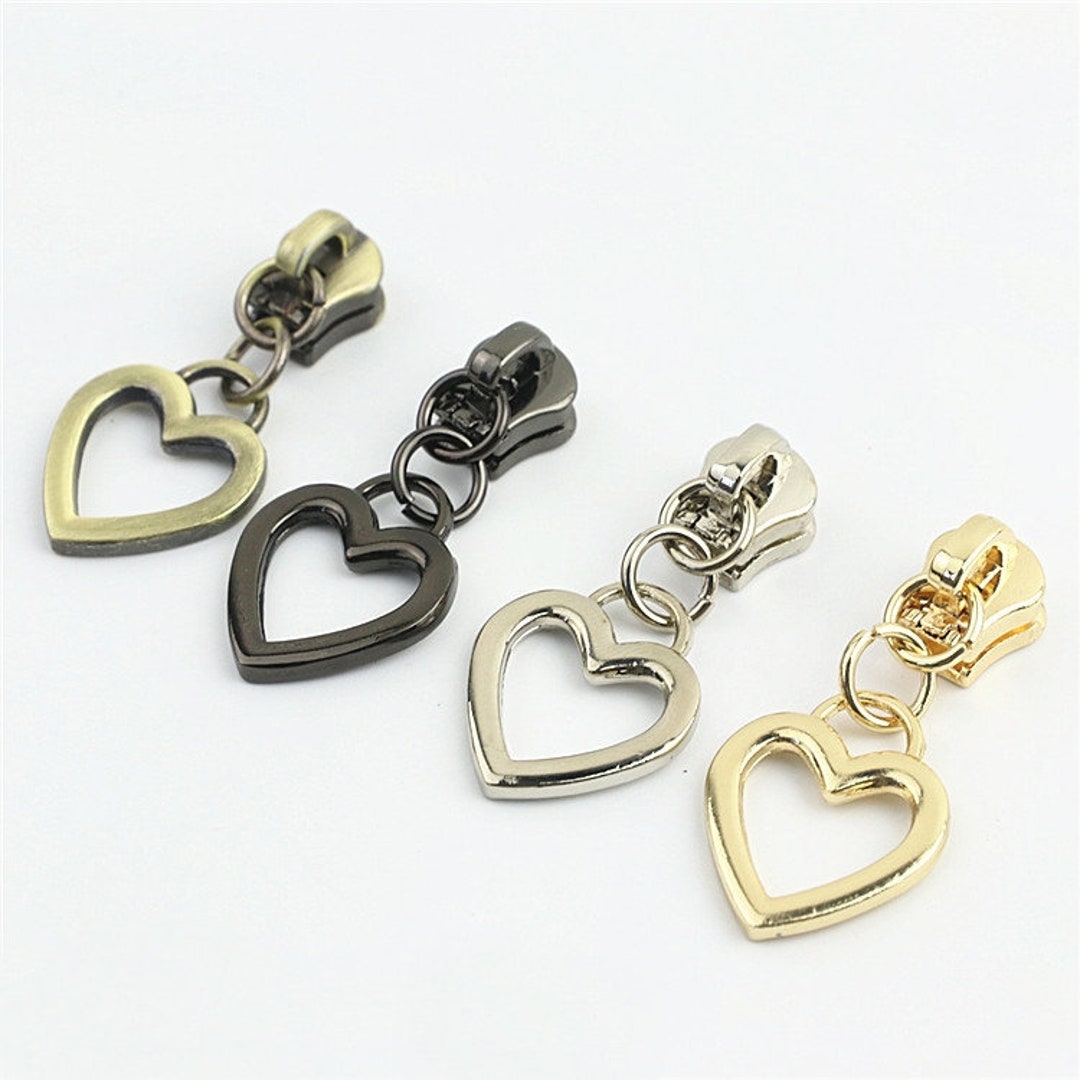 Heart Zipper Pull #5 Bag Hardware Charm Slider Metal Gold Silver Black ...