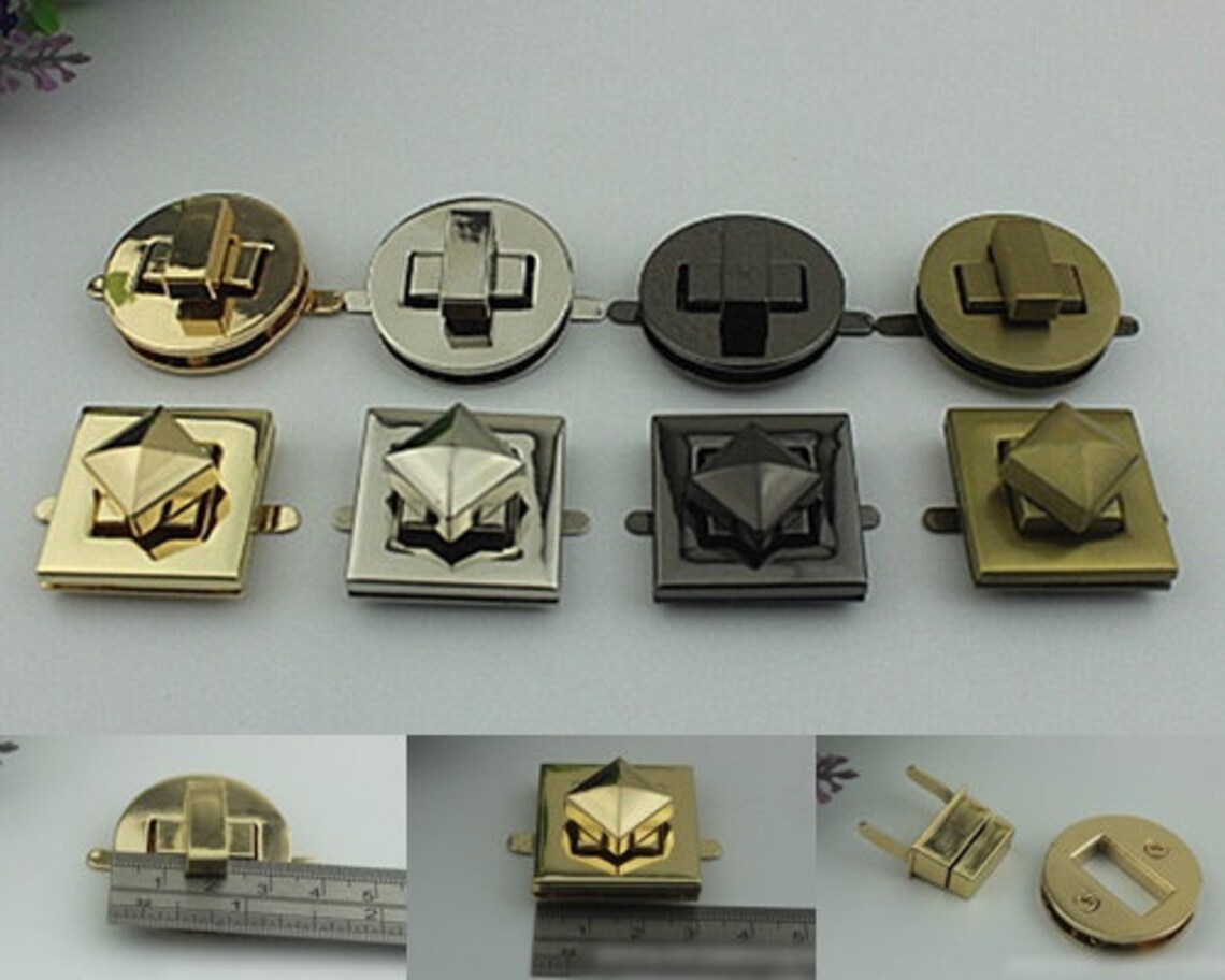 Round Square Twist Turn Lock Bag Hardware Gold Silver Gunmetal - Etsy