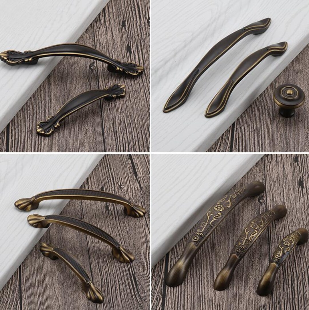 Antique Solid Brass Cabinet Handles Vintage Bronze Drawer Pulls Floral ...