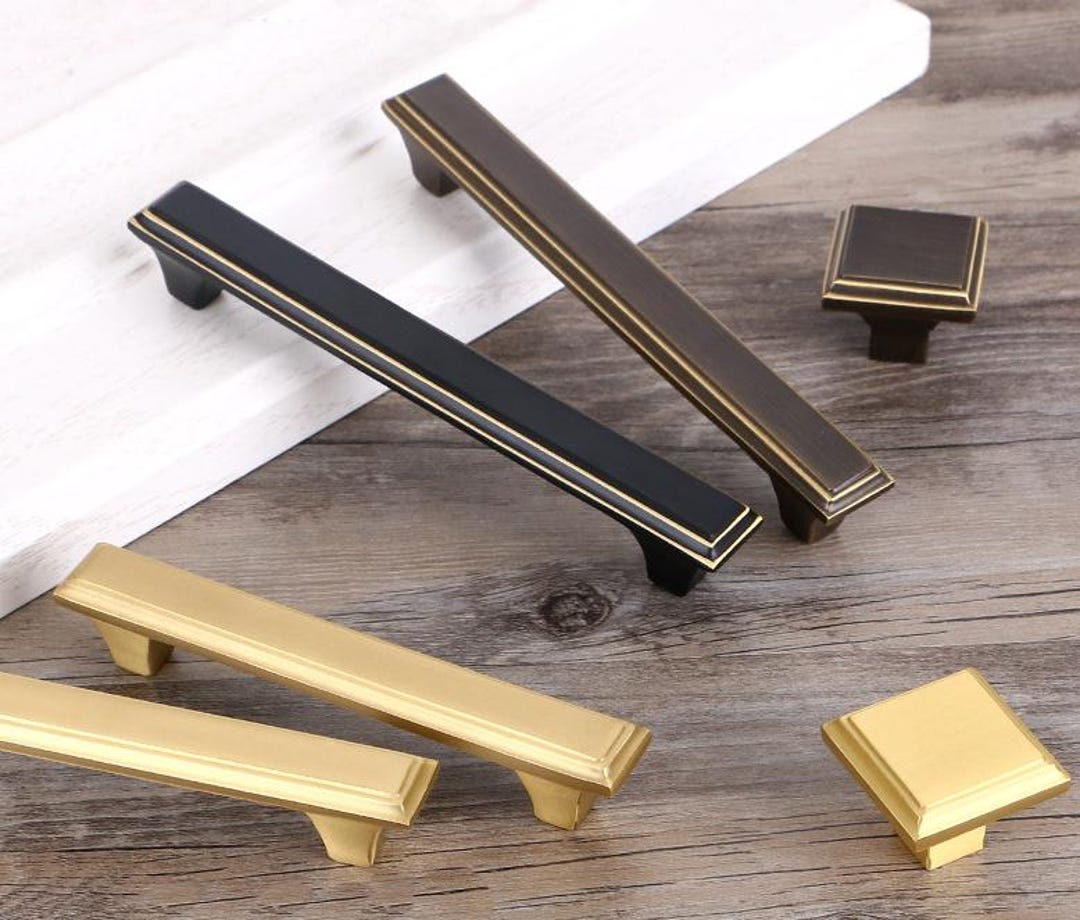 Art Deco Stepped Rectangular Drawer Pulls Square Knobs Handles Aged ...