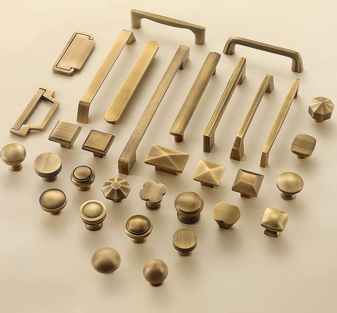 Matte Vintage Drawer Pulls Knobs Aged Solid Brass Modern Minimalist ...