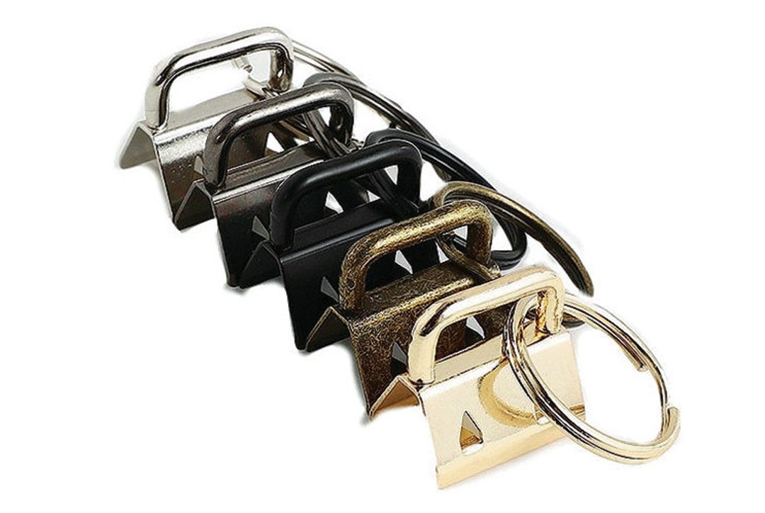 Metal Key Fob End Cap Belt Ribbon Crimp 25mm 1" Clip Clamp Split Key ...