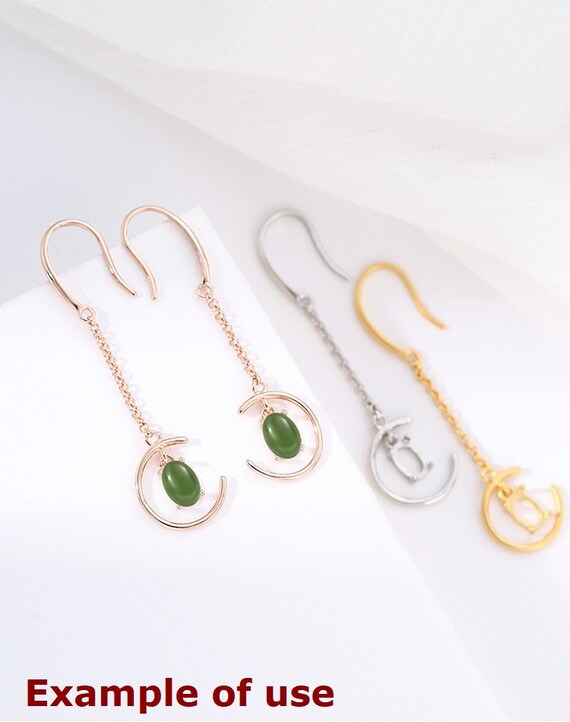 Moon C-Shape Chain Oval Base Hook Earrings Setting Sterling | Etsy