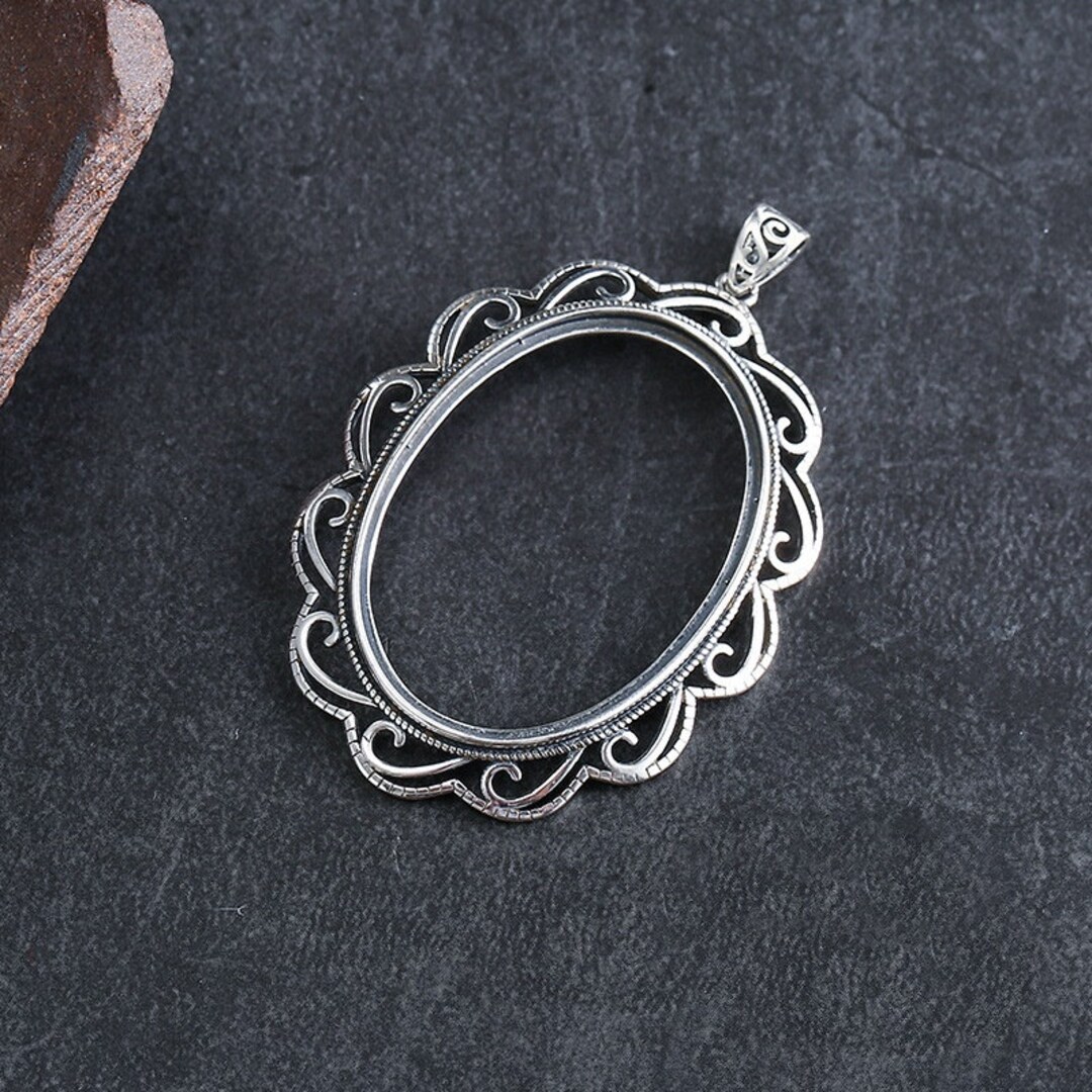 Retro Ethnic Flowers Oval Bezel Pendant Setting Frame Bail Sterling ...