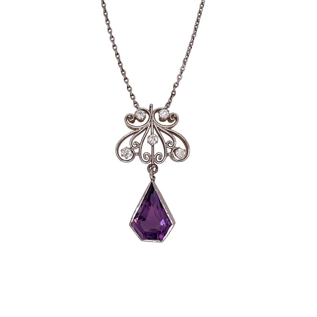 Edwardian Platinum Amethyst and Diamond Pendant - Etsy