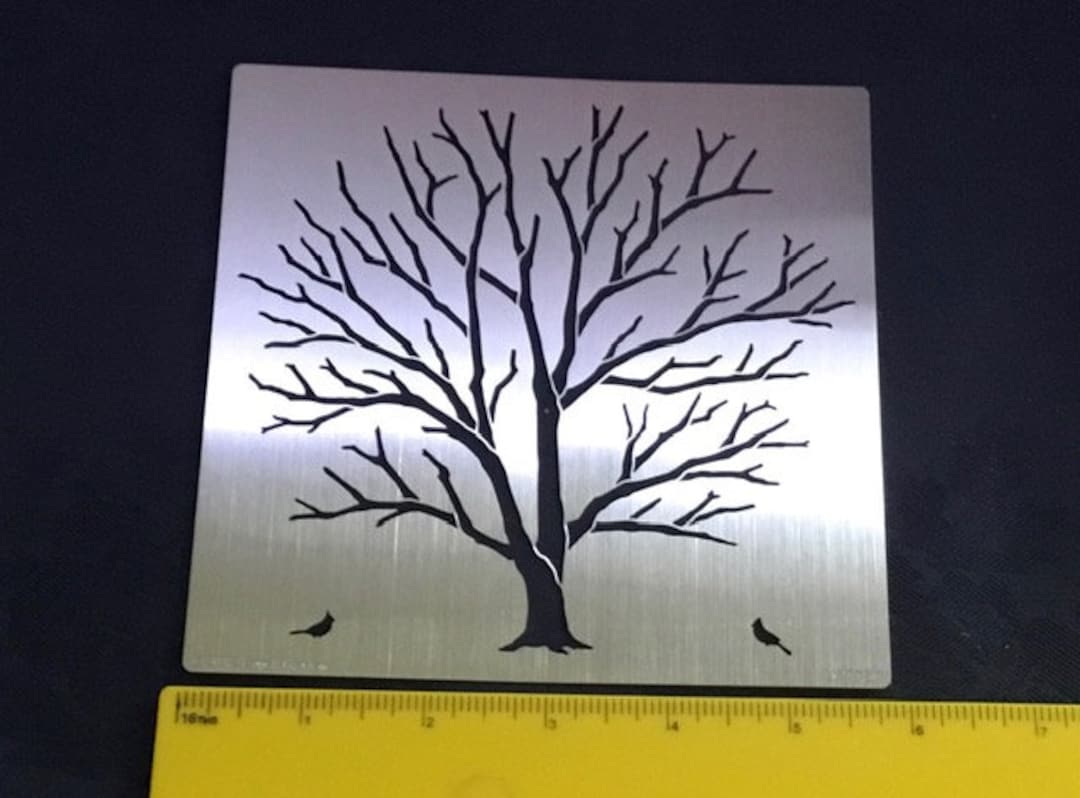 Large Stainless Steel Square Stencil Oblong Tree Winter Bird Emboss ...
