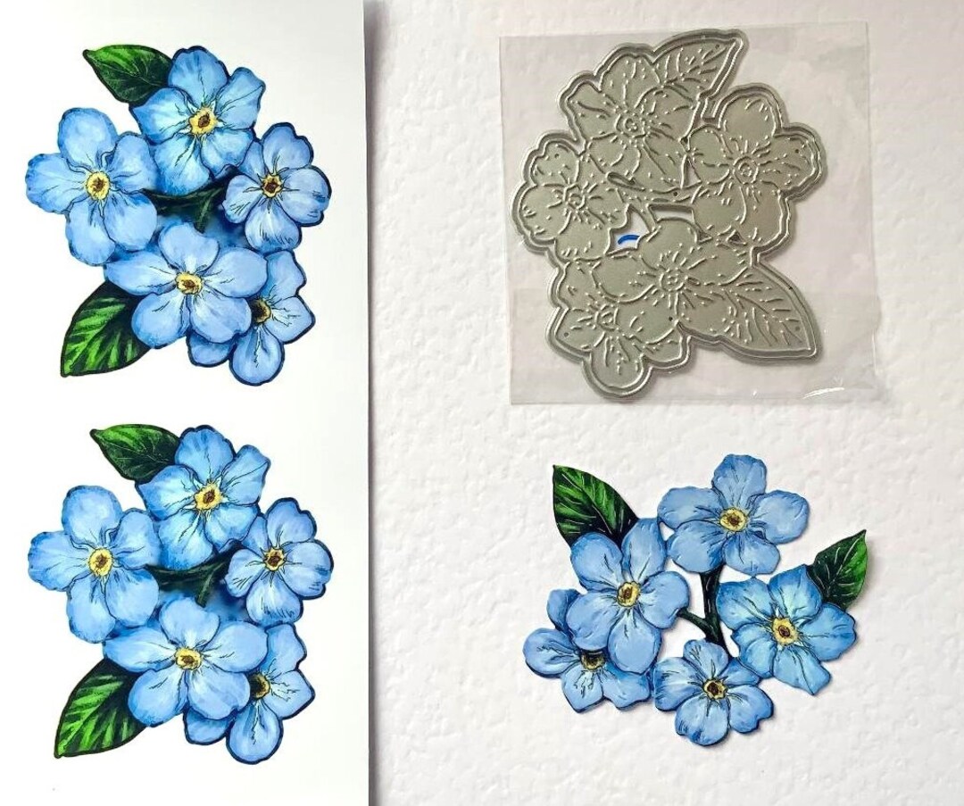 Forget Me Not Blue Flowers Floral Cutting Die Set With Printed Images ...