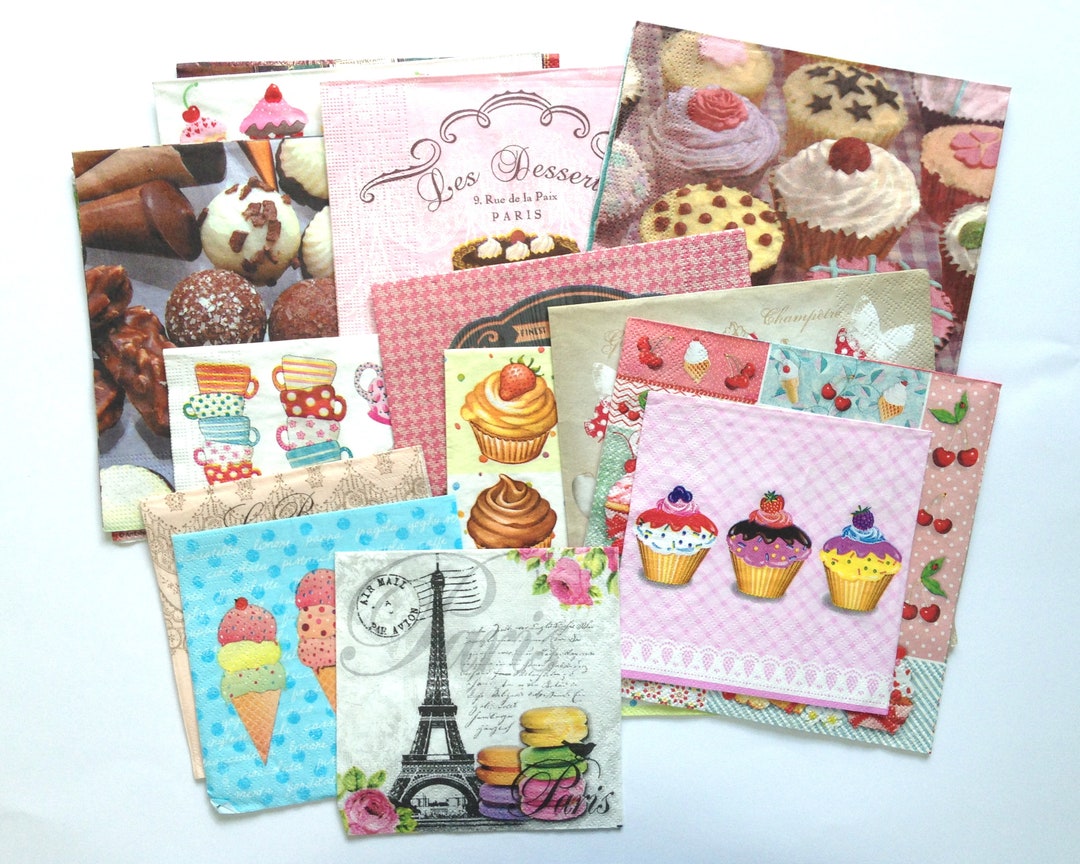 Sweets Paper Napkins, Set of 15 Assorted Napkins for Decoupage, Set02 ...