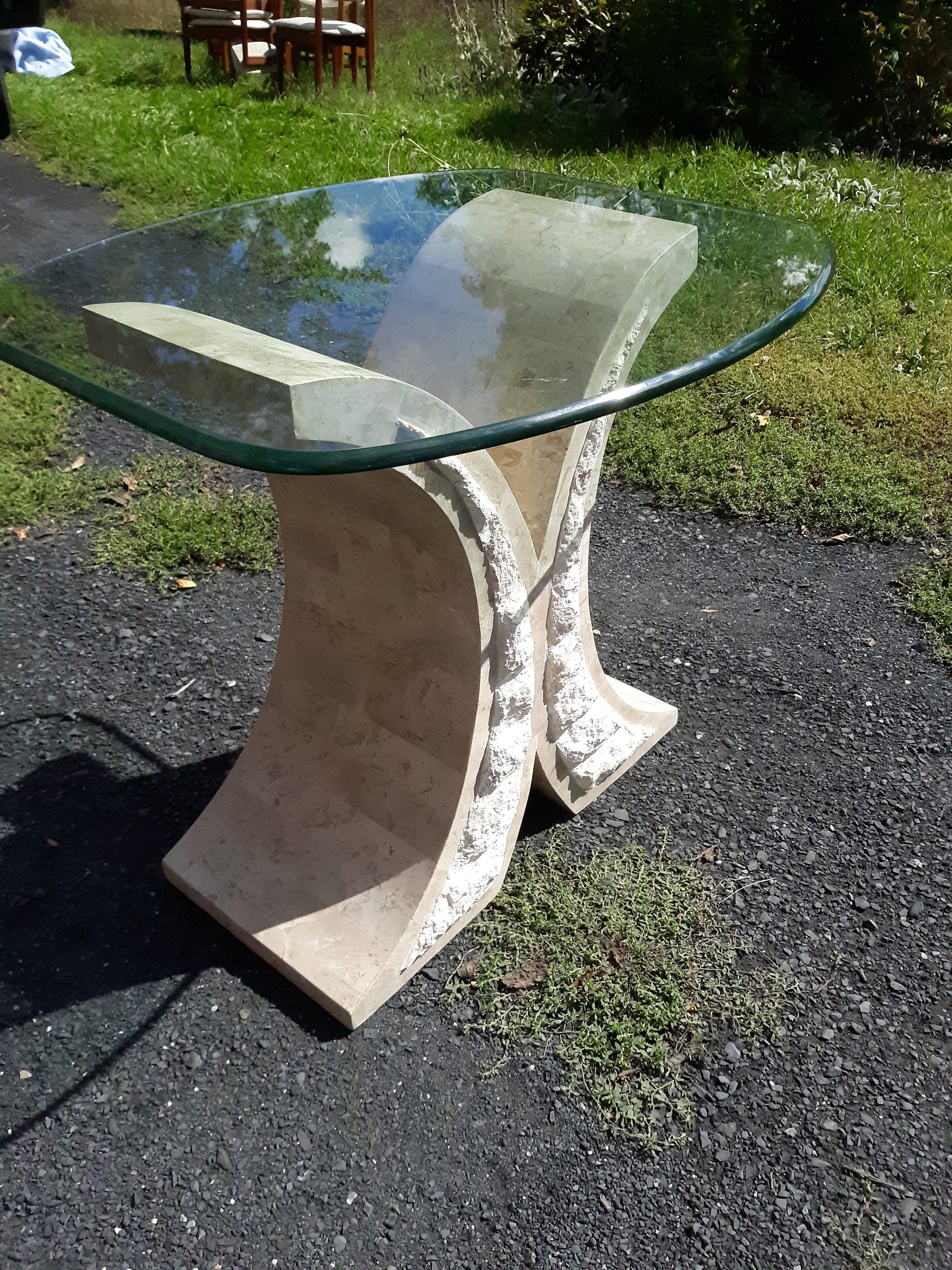 Vintagephilippines Travertine and Stone Accentend Table - Etsy