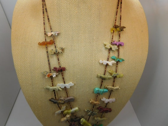 Native American Fetish Double String Necklace Of Car… - Gem