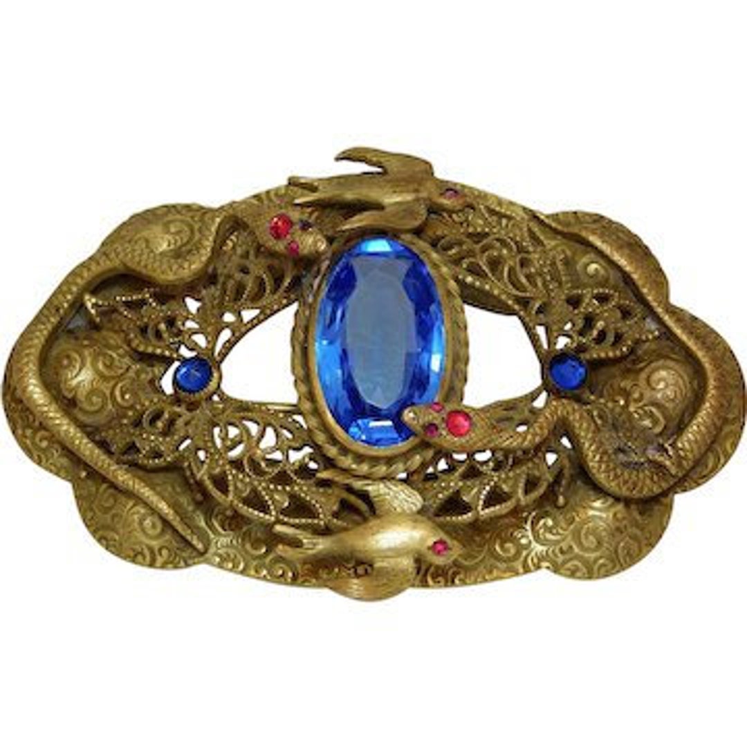 Victorian Egyptian Motif Sash Brooch Pin With Jeweled Snakes - Etsy