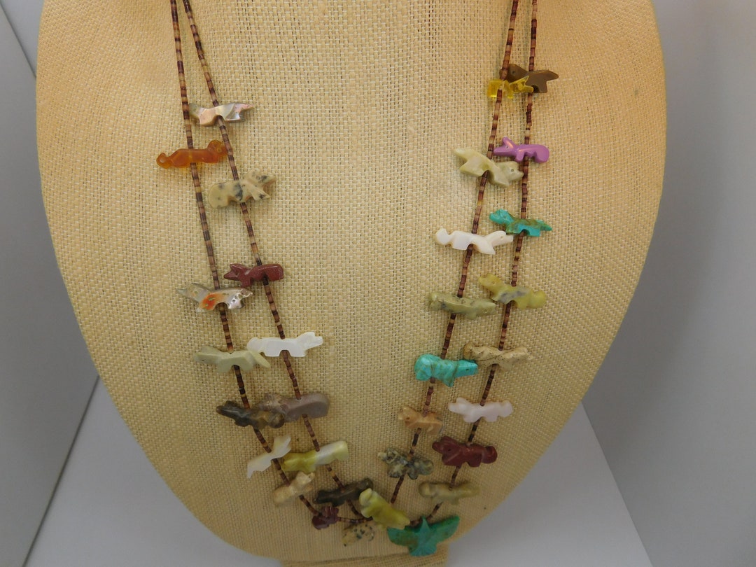 Native American Fetish Double String Necklace of Carved Stone - Etsy