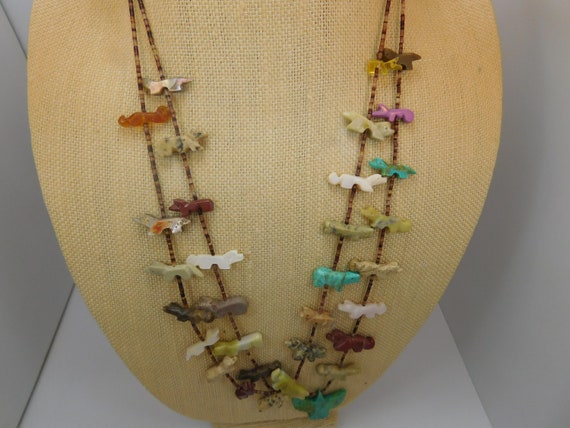 Native American Fetish Double String Necklace Of Car… - Gem