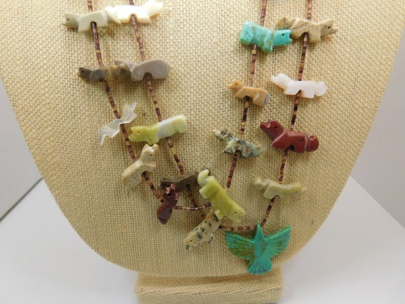 Native American Fetish Double String Necklace Of Car… - Gem