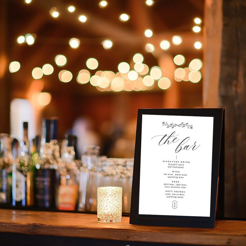 Drinks Sign, Printable Cocktail Bar Menu Template, Instant Download ...
