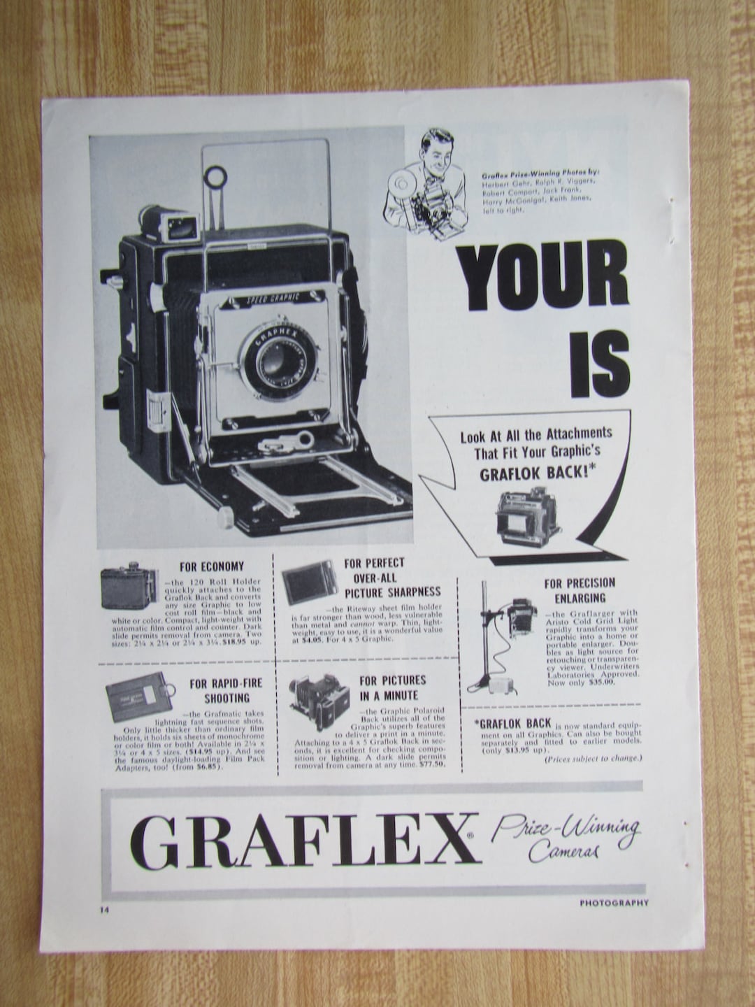 1953 GRAFLEX GRAPHEX CAMERA Magazine Ad ; Speed Graphic , Photography ...