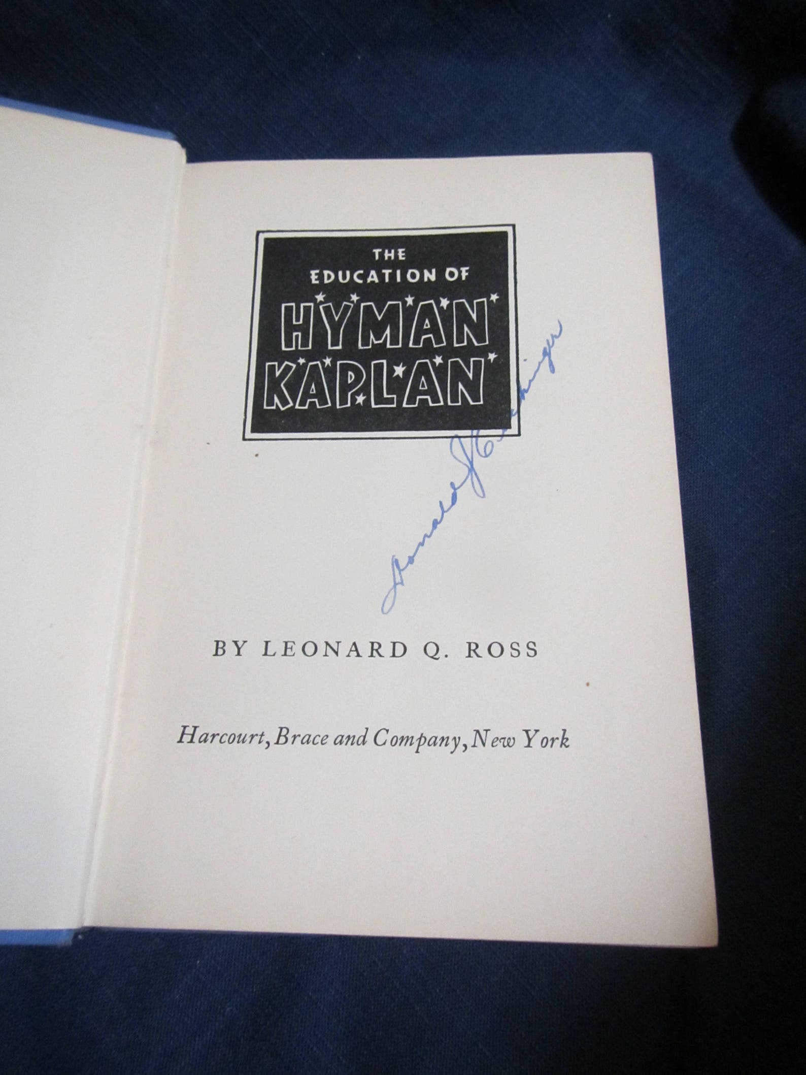 1937 **the Education of Hyman Kaplan ** Leonard Q. Ross **sj - Etsy