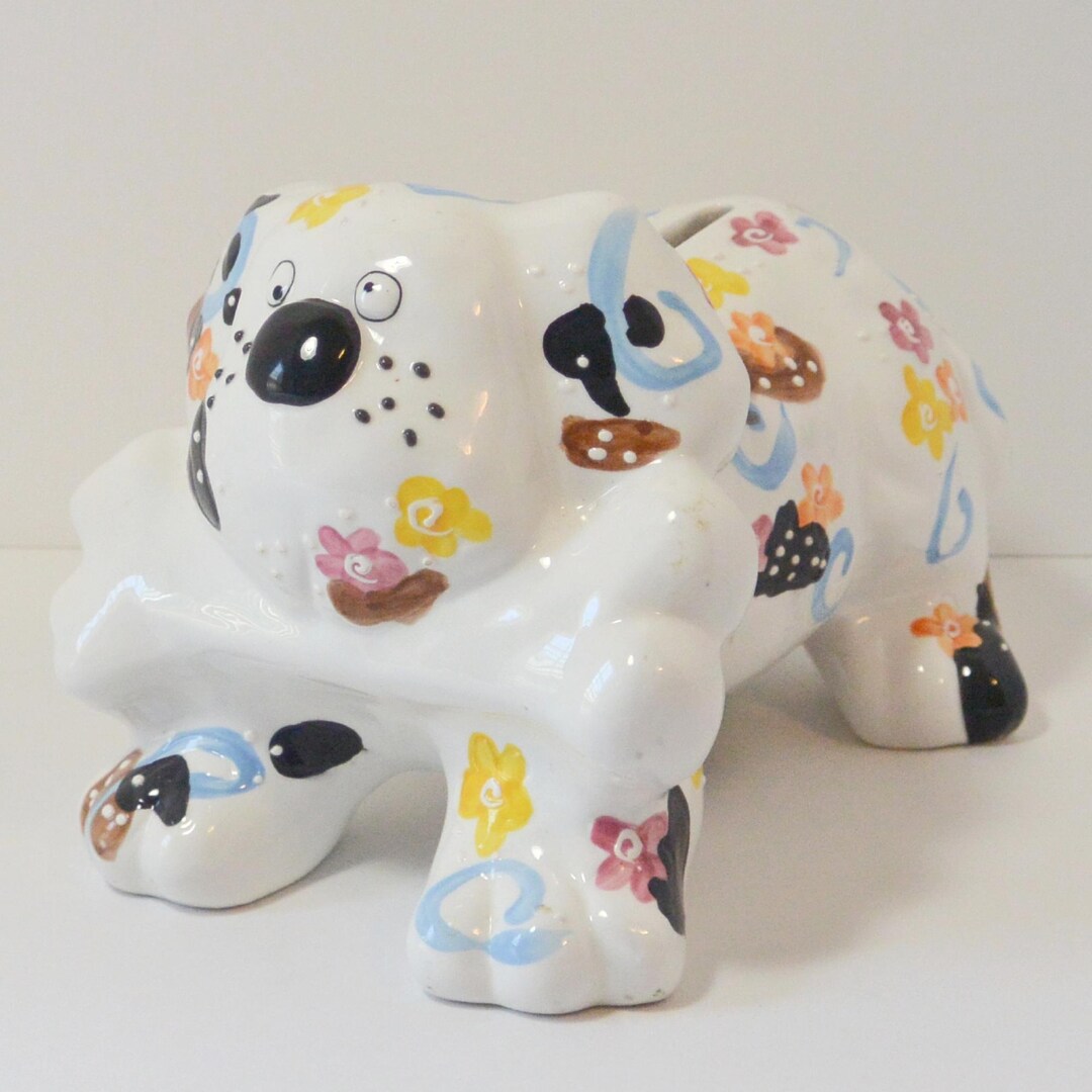 Vintage Ganz Ceramic Puppy Bank, Floral Calico, Mid-century Decor - Etsy