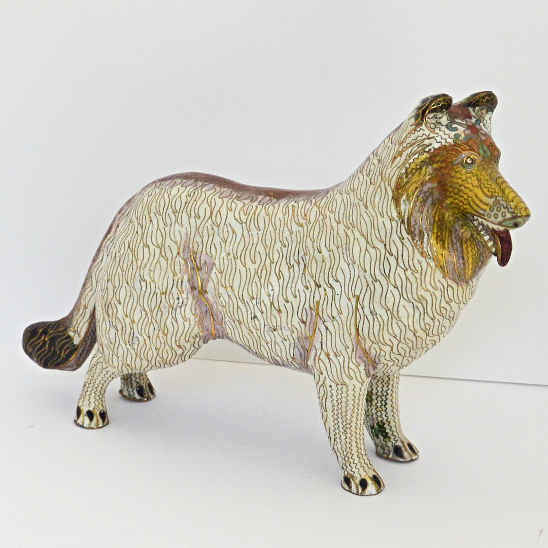 Vintage Collie Dog Figurine, Brass Collie, Cloisonne Collie, Collie ...