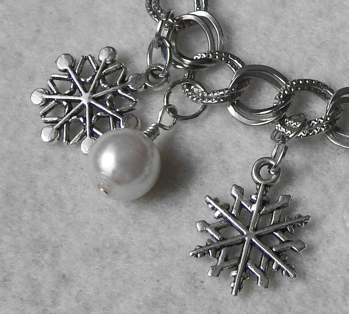 Snowflake Charm Bracelet Pearl Snowball Bracelet Snowflake | Etsy