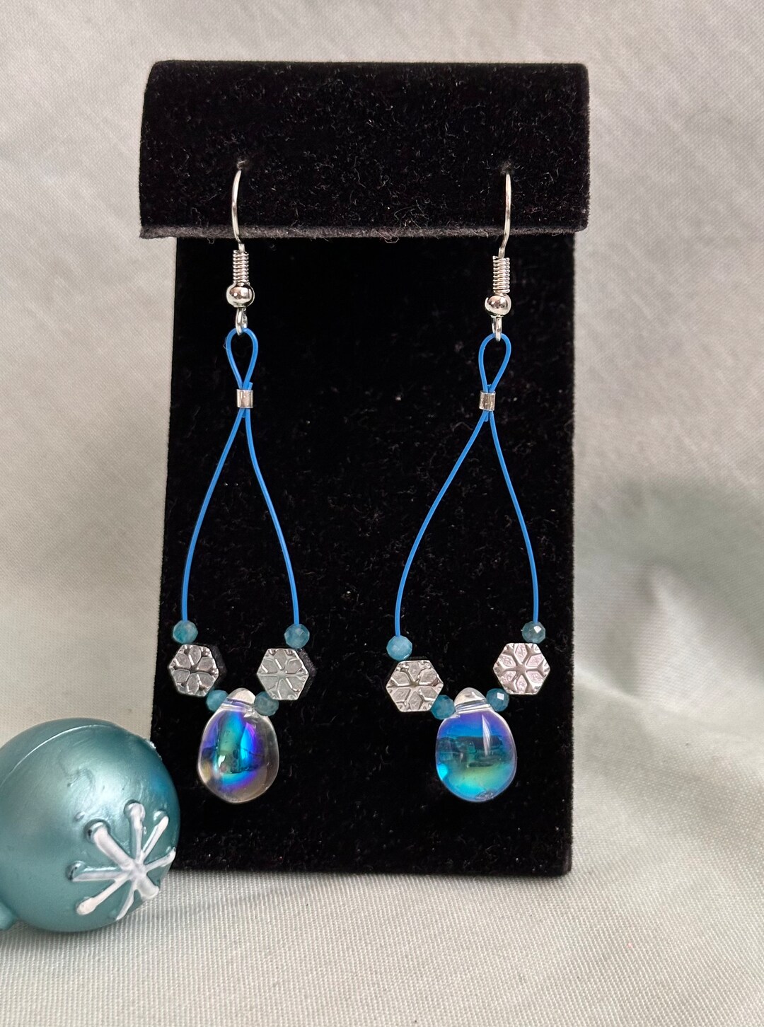 Beaded Snowflake Hoop Earrings Crystal Teardrop Earrings Winter Jewelry ...