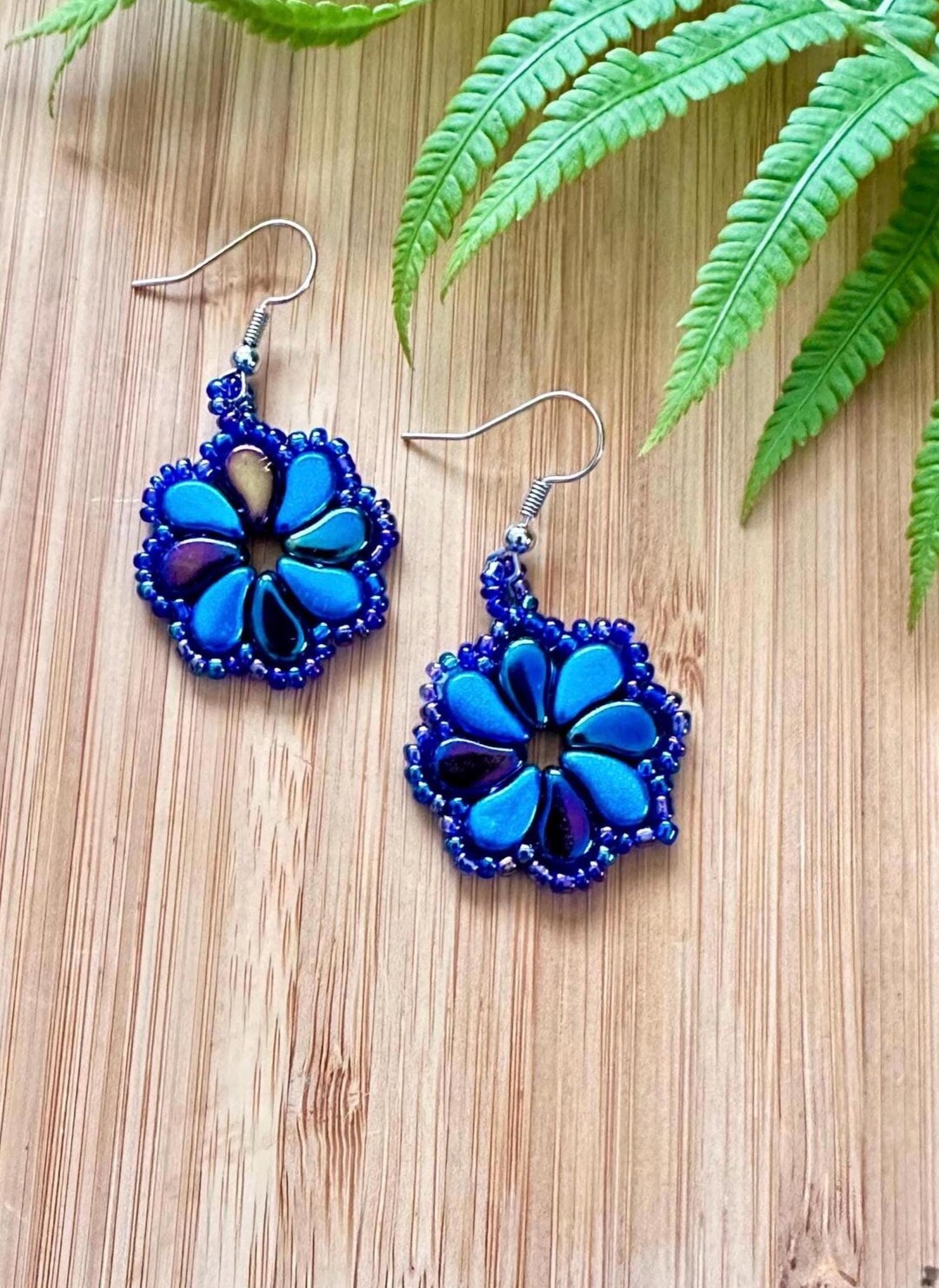 Blue Flower Boho Earrings - Czech Glass Earrings - Beadwork Jewelry ...