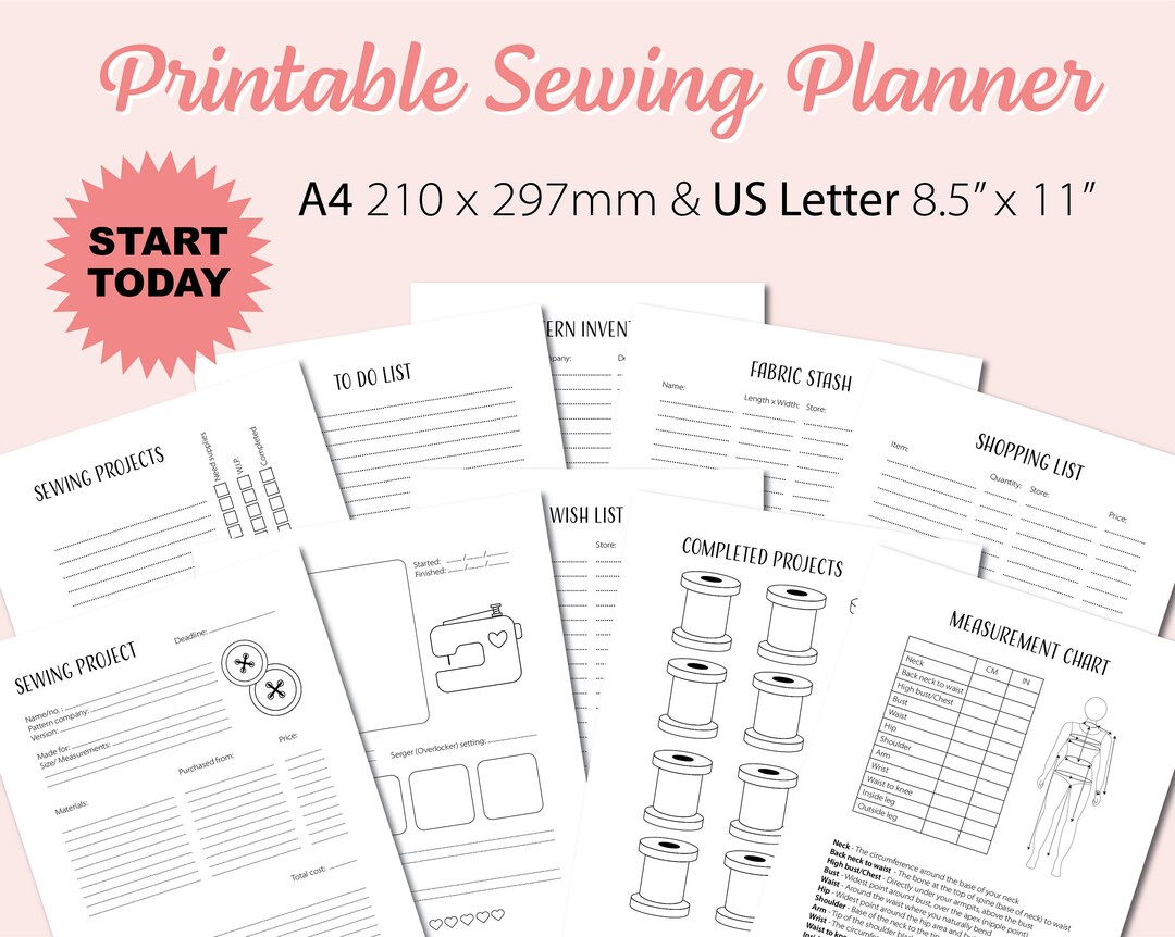 Sewing Planner PDF, Printable Sewing Journal, Instant Download - A4/US ...
