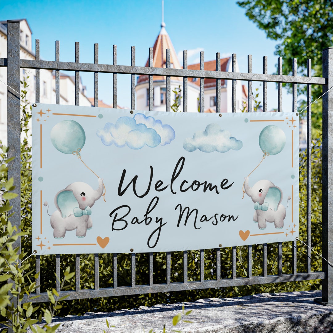 Welcome Baby Boy Shower Vinyl Bannersbaby Showerboy Baby Showerbaby Boy ...