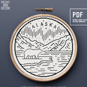 Alaska Cross Stitch Pattern, Easy Embroidery Design, Landscape Modern ...