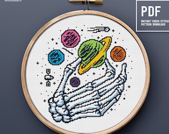 Space Theme Modern Cross Stitch Pattern, "love You to the Moon and Back ...