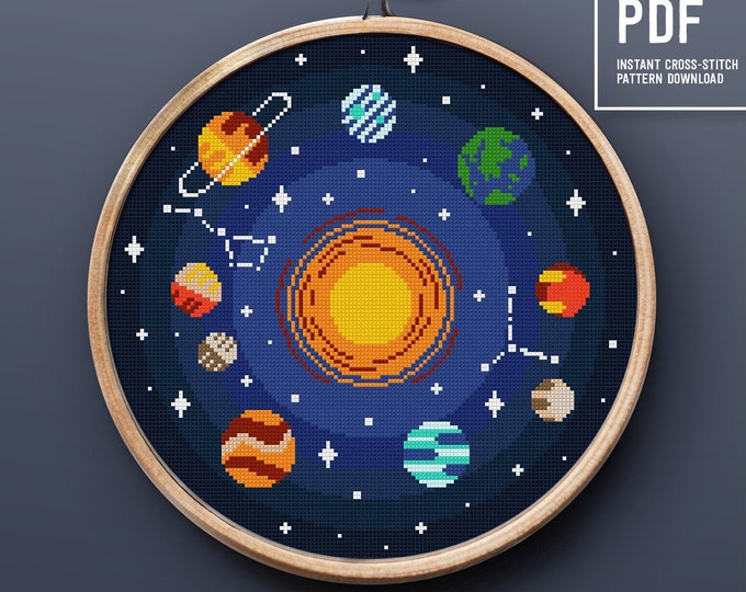 Solar System Modern Cross Stitch Pattern - Universe, Stars, Space ...