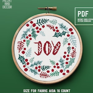 Christmas JOY Cross Stitch Pattern, Christmas Ornament Cross Stitch ...