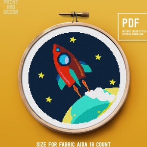 Space Rocket Modern Cross Stitch Pattern | Galaxy, Stars, Sky ...