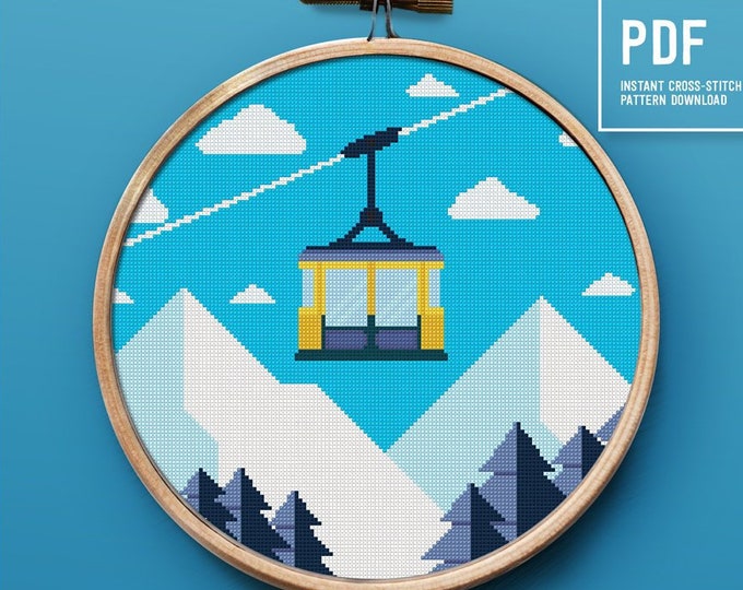 Ski Lift Modern Cross Stitch Pattern | Winter Season Landscape | DIY ...