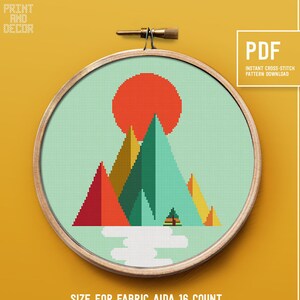 Mountain Cross Stitch Pattern Colorful Landscape View Modern Cross ...