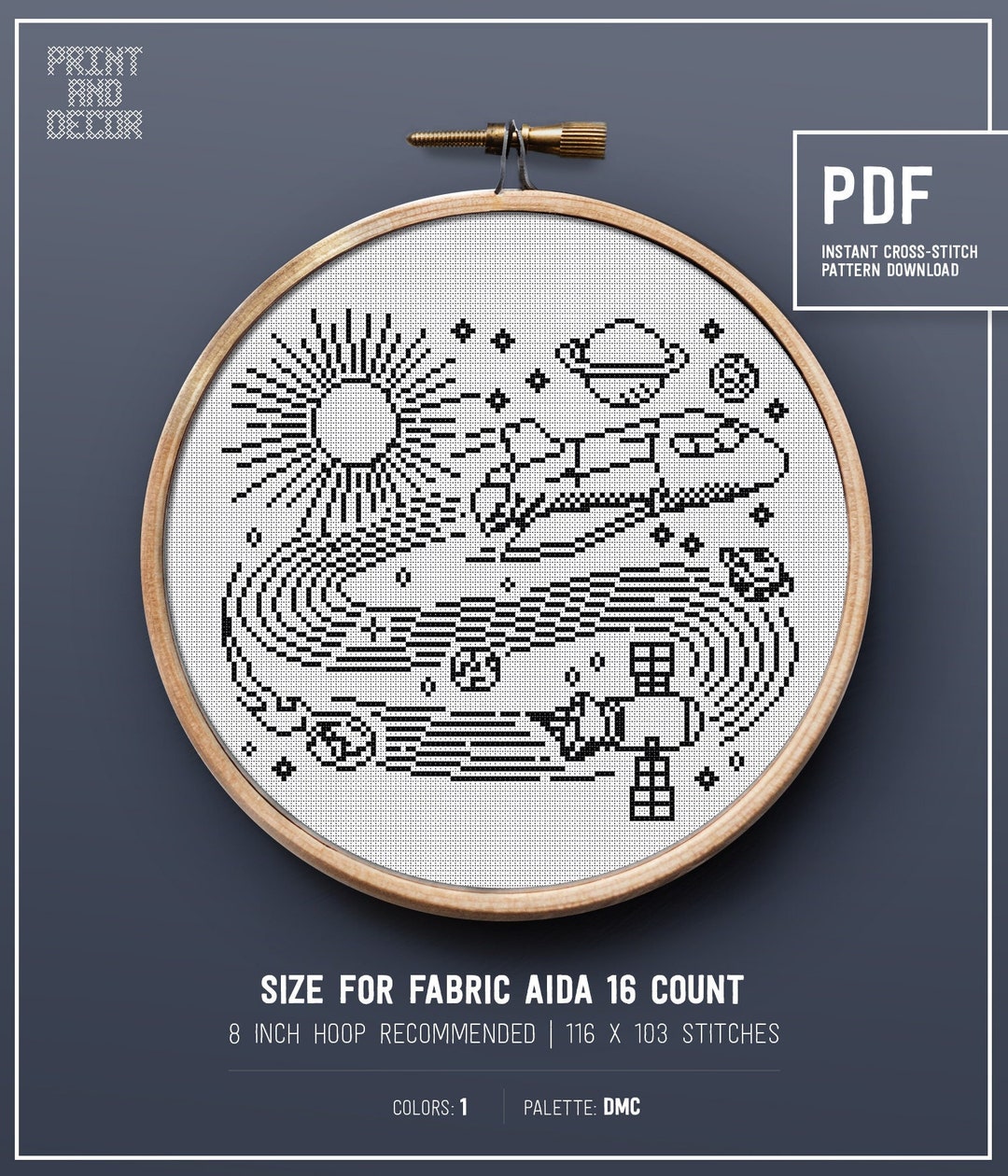 Funny Universe Cross Stitch Pattern, Modern and Easy Embroidery Chart ...