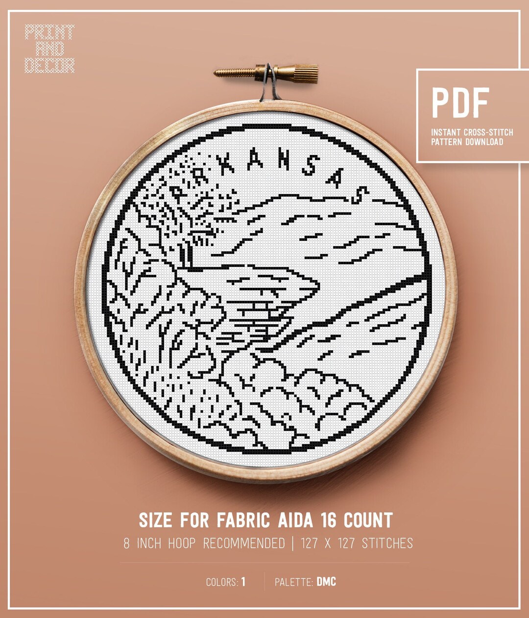 Arkansas Landscape Cross Stitch Pattern, Easy Embroidery Chart, United ...