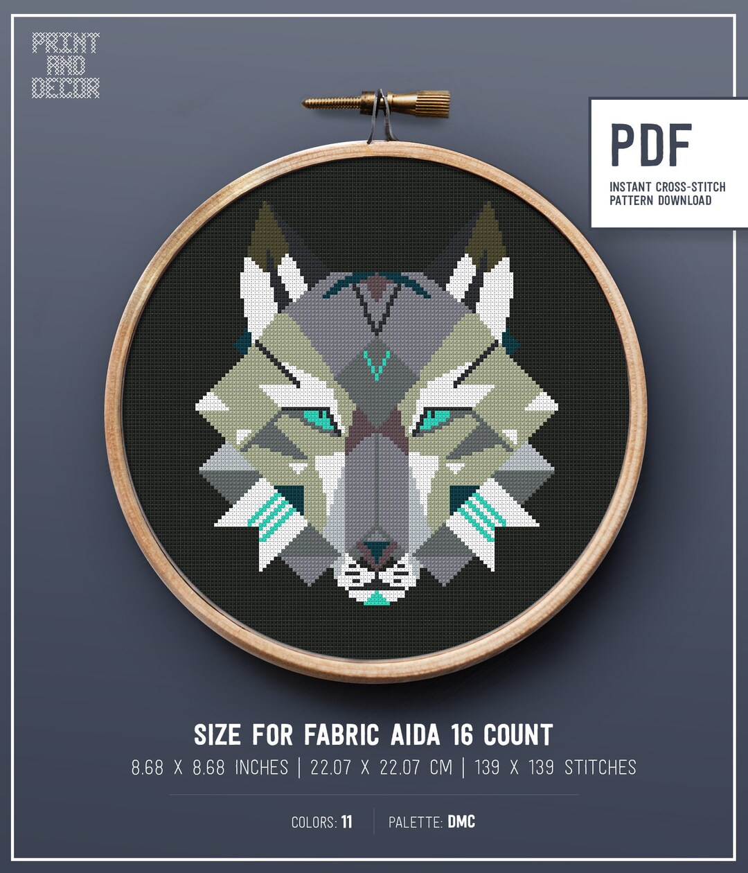 Polygonal Wolf Animal - Cross Stitch Pattern, Geometric Design, the ...