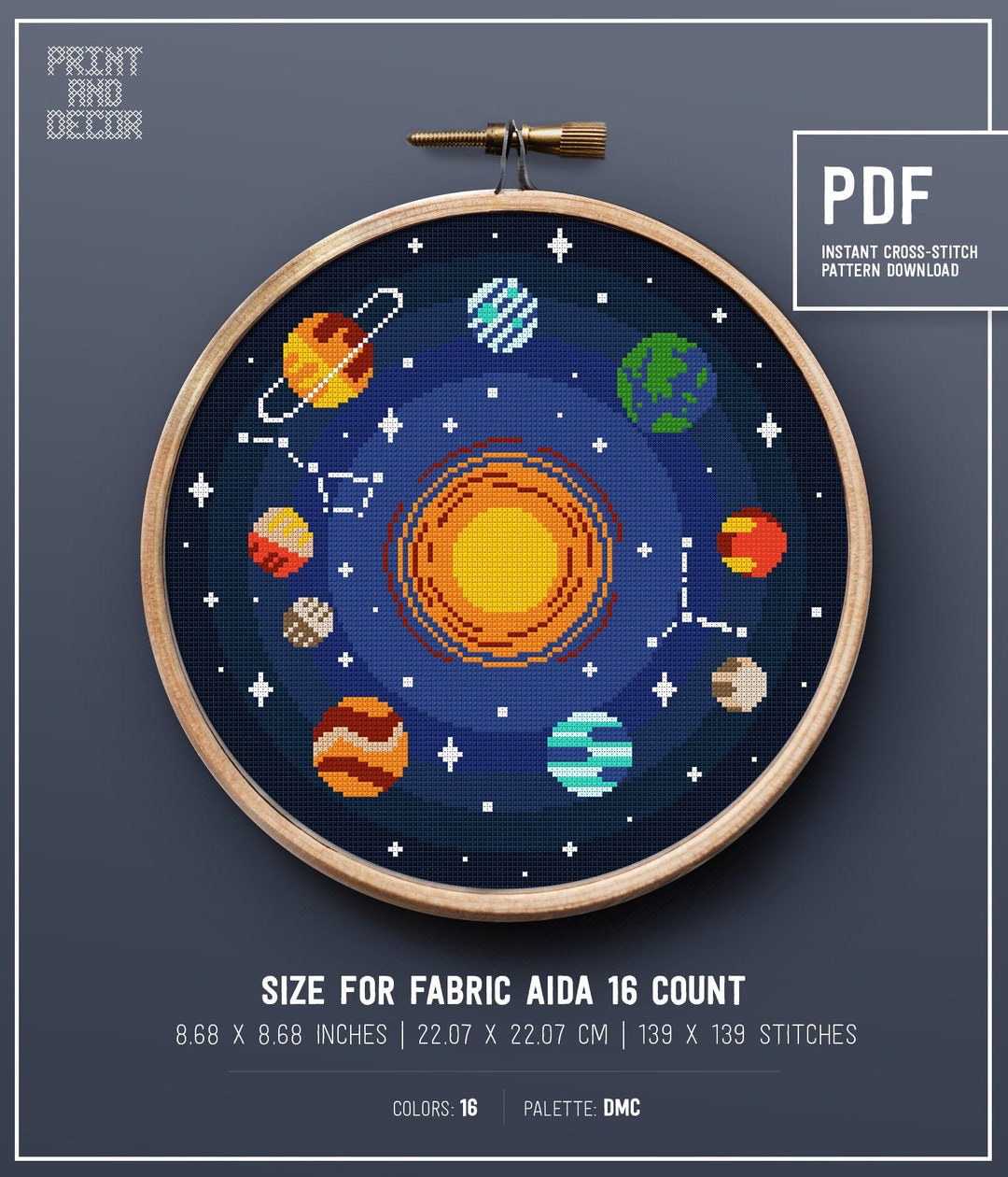 Solar System Modern Cross Stitch Pattern Universe, Stars, Space, Galaxy ...