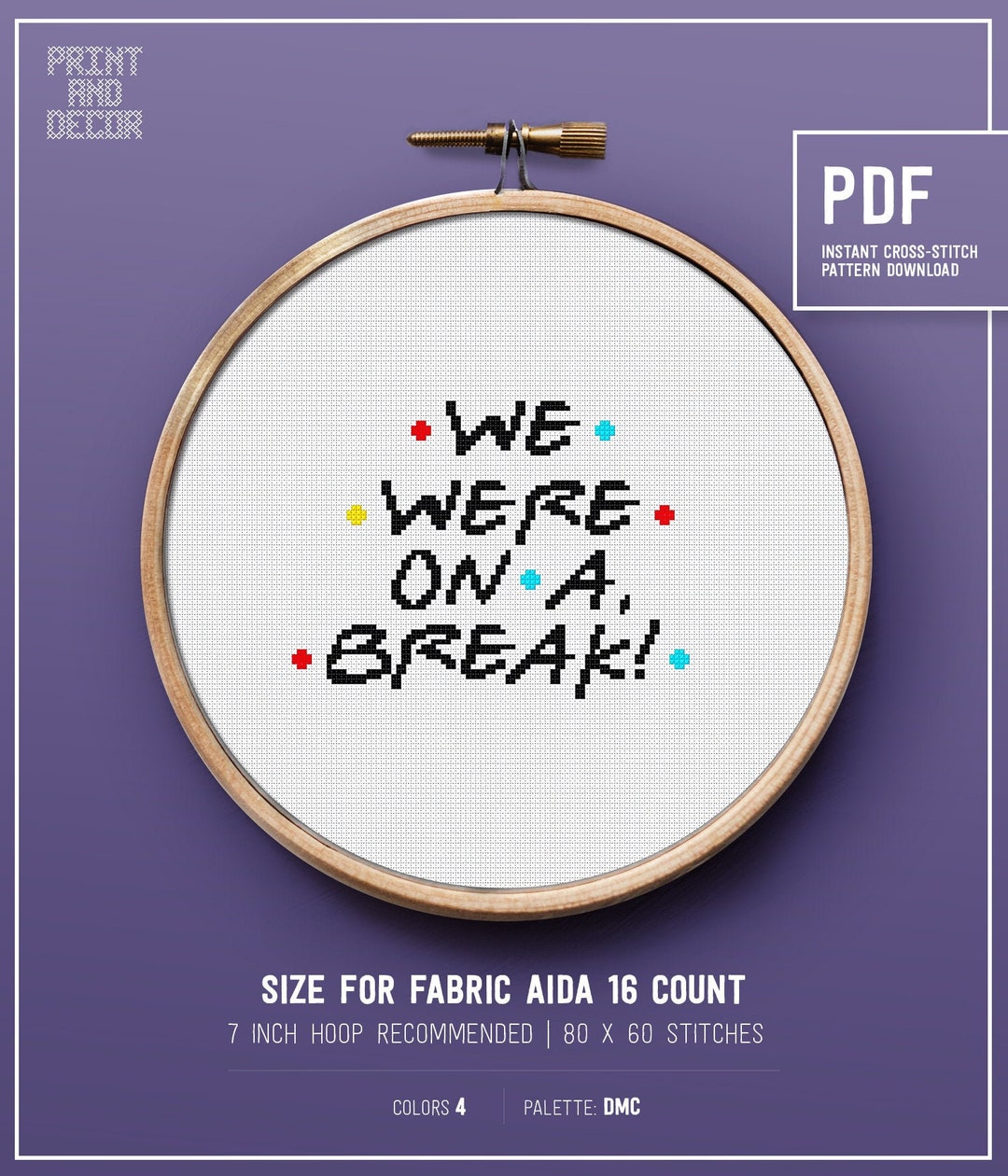 Funny Quote Cross Stitch Pattern, We Were on the Break, Beginner Level ...
