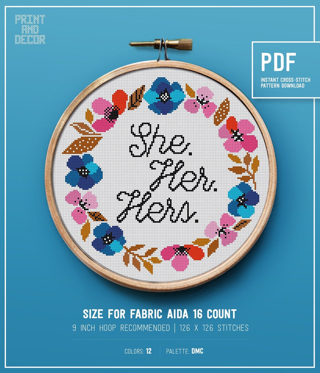 Pronouns She/her/hers Modern Cross Stitch Pattern Instant - Etsy