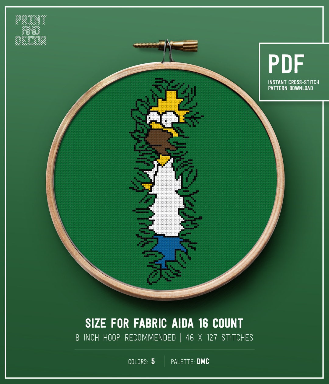 Homer Backing Into Bushes - Cross Stitch Pattern, Funny Counted Cross ...